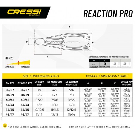 Cressi Reaction Pro Fins Shoe size 44/45 | Sporteque